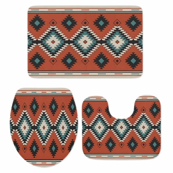 Aztec Tribe Bathroom Rugs Set Rhombus Geometric Abstract Art Pattern ...