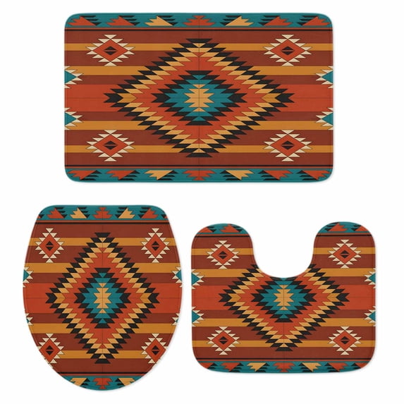 Aztec Tribe Bathroom Rugs Set Rhombus Triangle Geometric Pattern Non ...