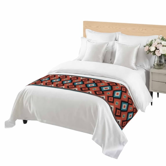 Aztec Tribe Bed Runner King Size Red Blue Yellow Abstract Vintage ...