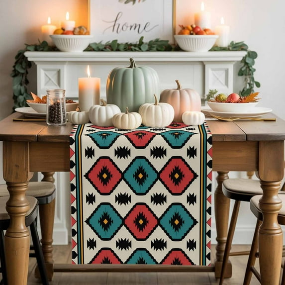 Aztec Tribe Cotton Linen Table Runner, Washable Table Runners for ...