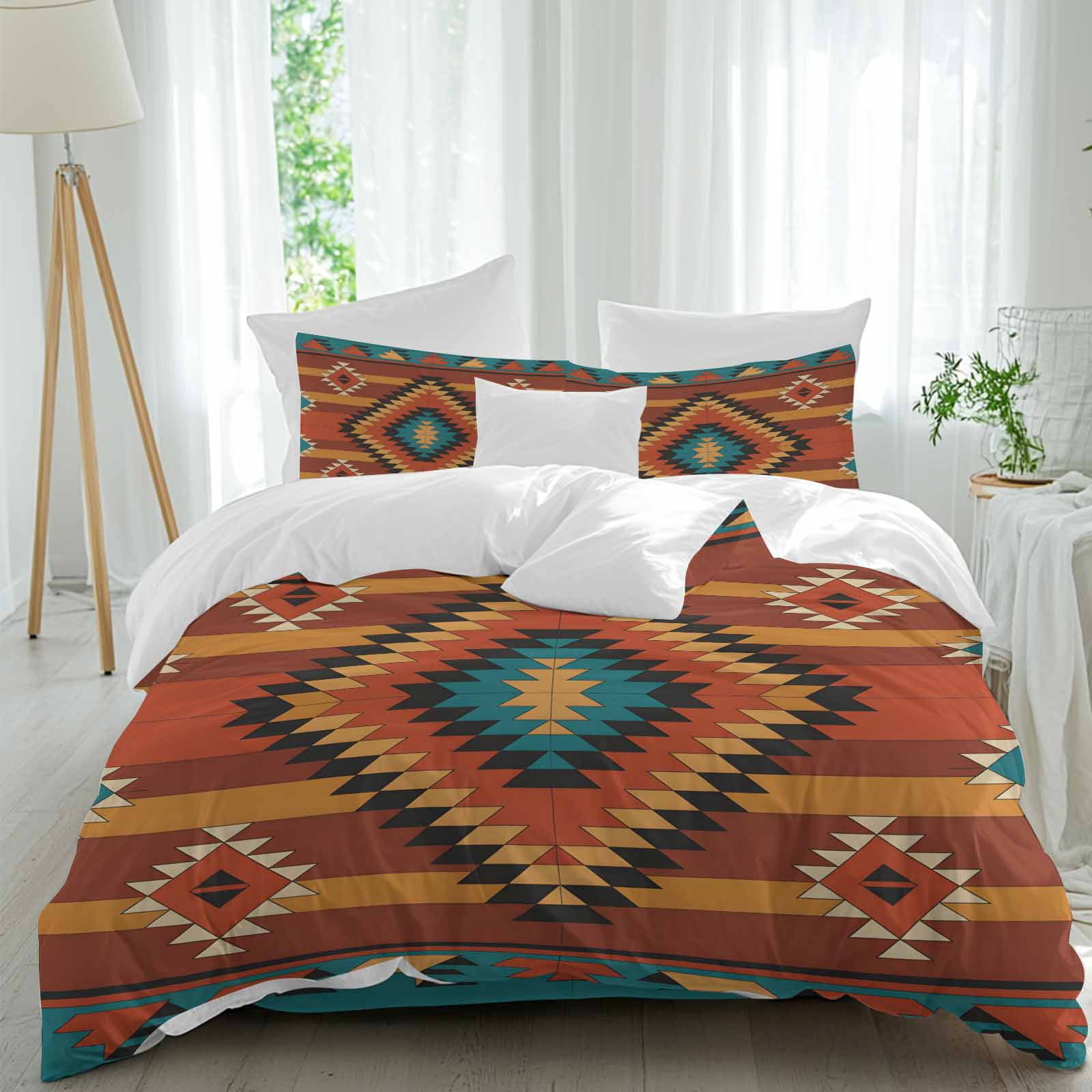 Aztec Tribe Duvet Cover Set King Size, Rhombus Triangle Geometric ...