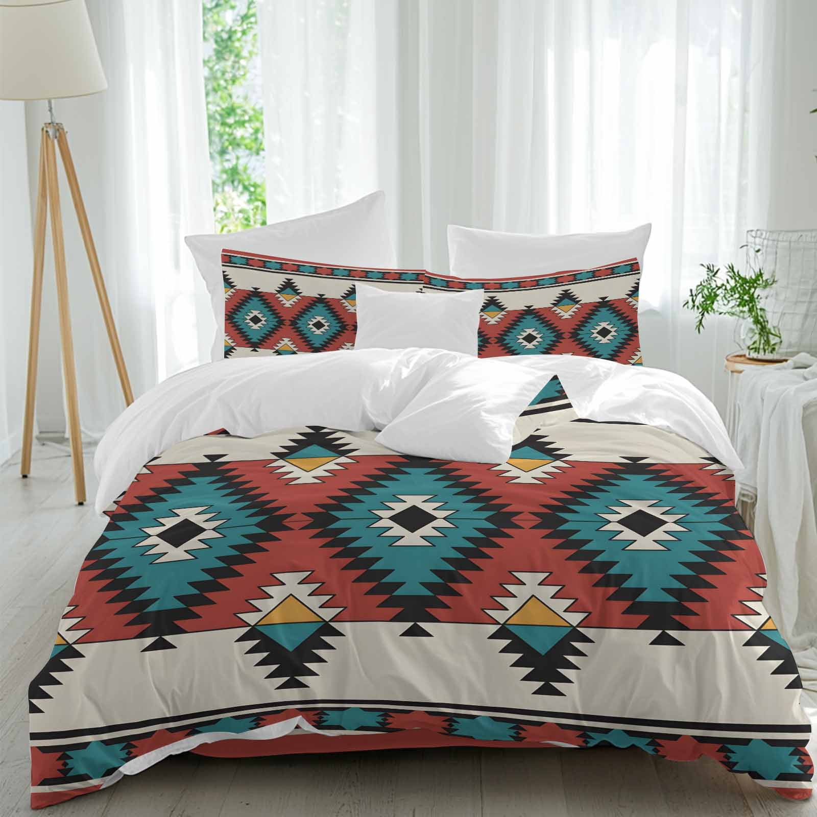 Aztec Tribe Full Duvet Cover Set, Red Black Blue Rhombus Geometric ...