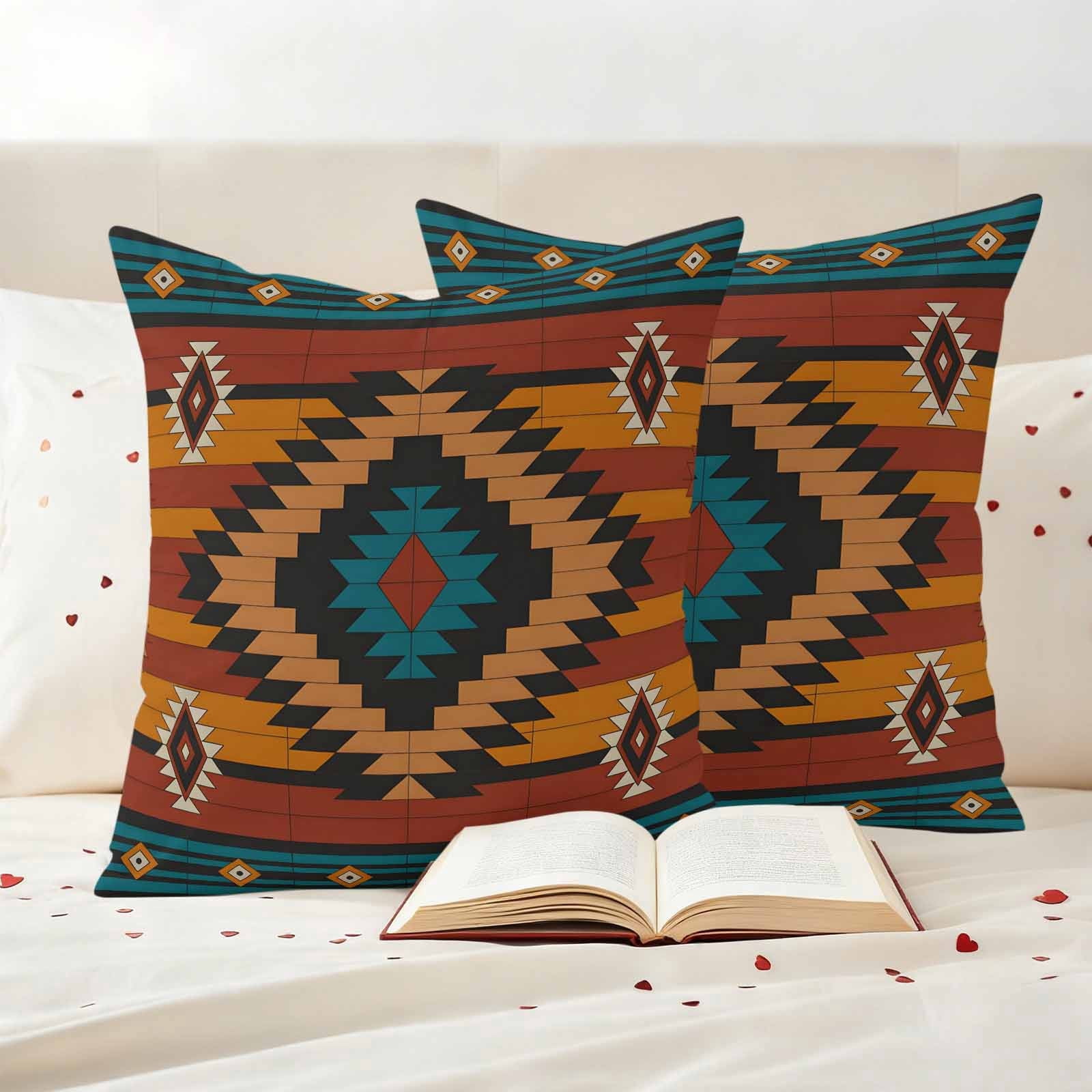 Aztec Tribe Outdoor Throw Pillow Covers Set of 2, Rhombus Geometric ...