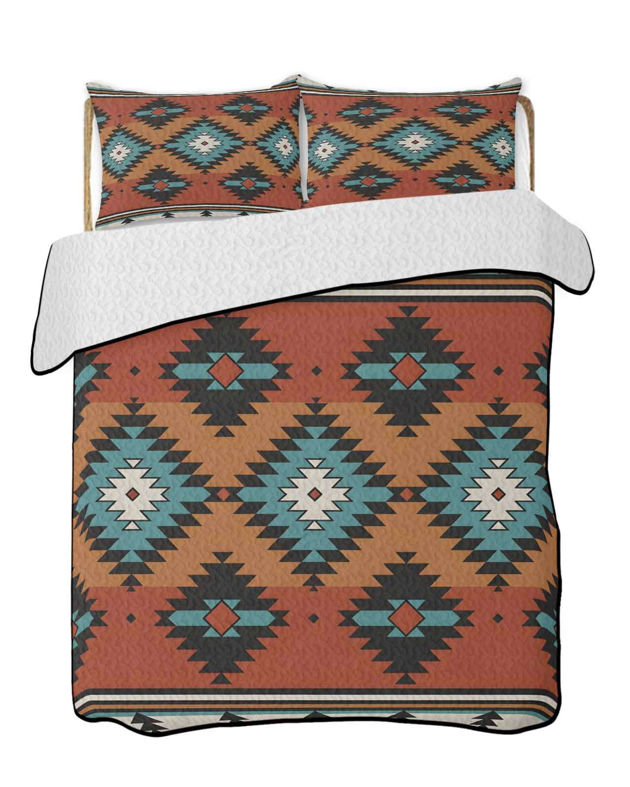 Aztec Tribe Quilts Bedding Set Queen Size Blue Rhombus Geometric ...