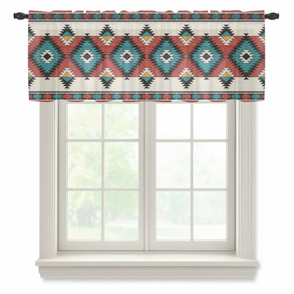 Aztec Tribe Semi Sheer Valance Curtains Red Black Blue Rhombus ...