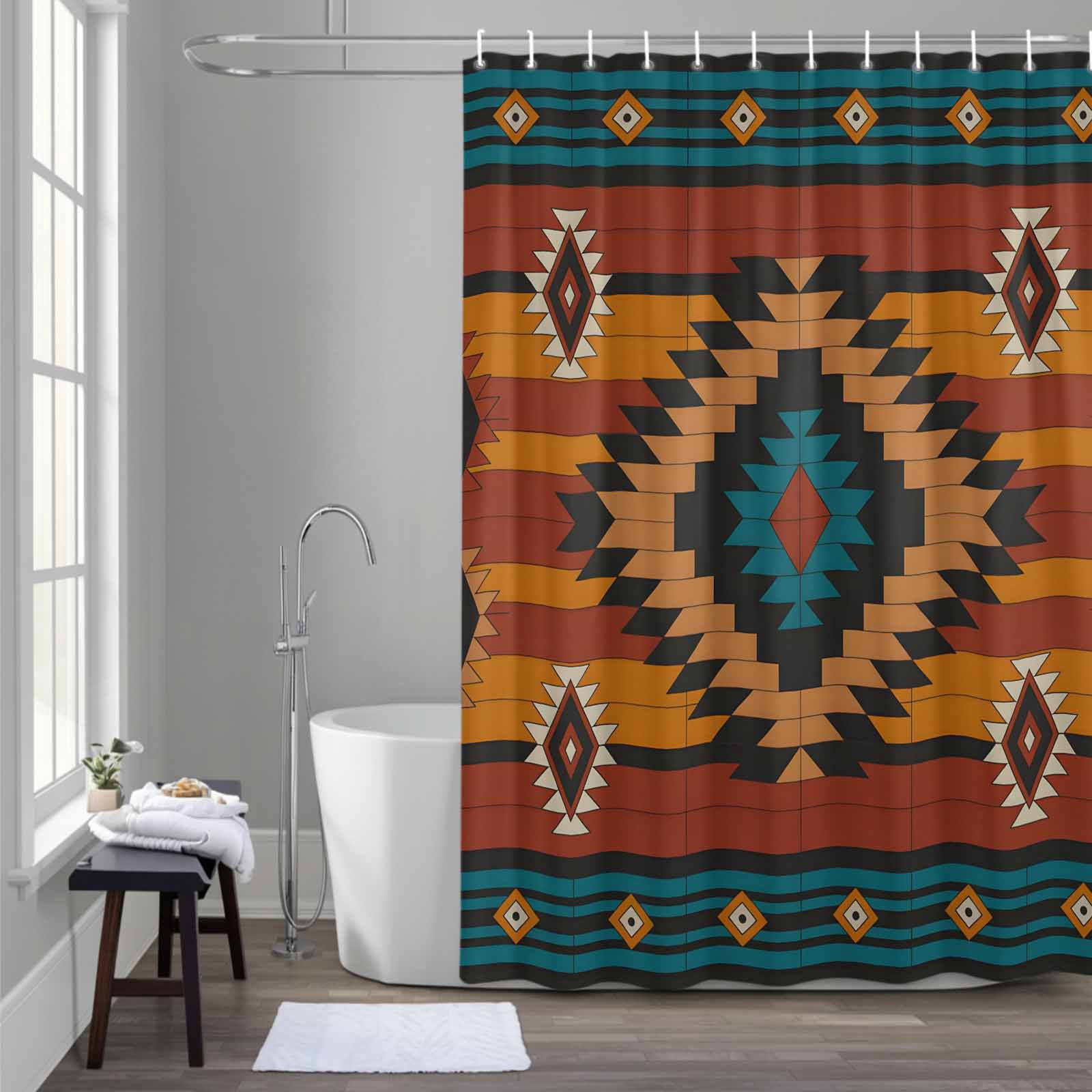 Aztec Tribe Shower Curtain for Bathroom Decor, Rhombus Geometric ...