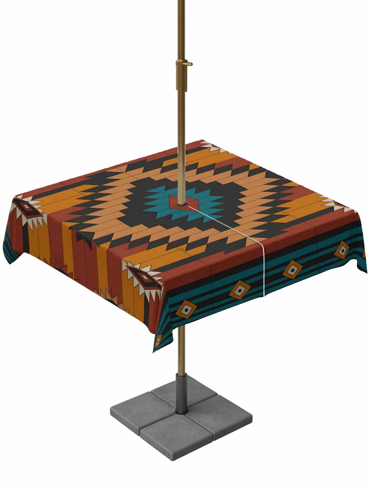 Aztec Tribe Square Outdoor Tablecloth with Umbrella Hole Rhombus ...