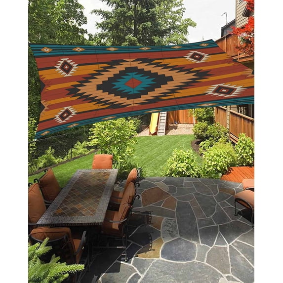 Aztec Tribe Sun Shade Sail 8'X10' Rhombus Geometric Pattern Striped ...