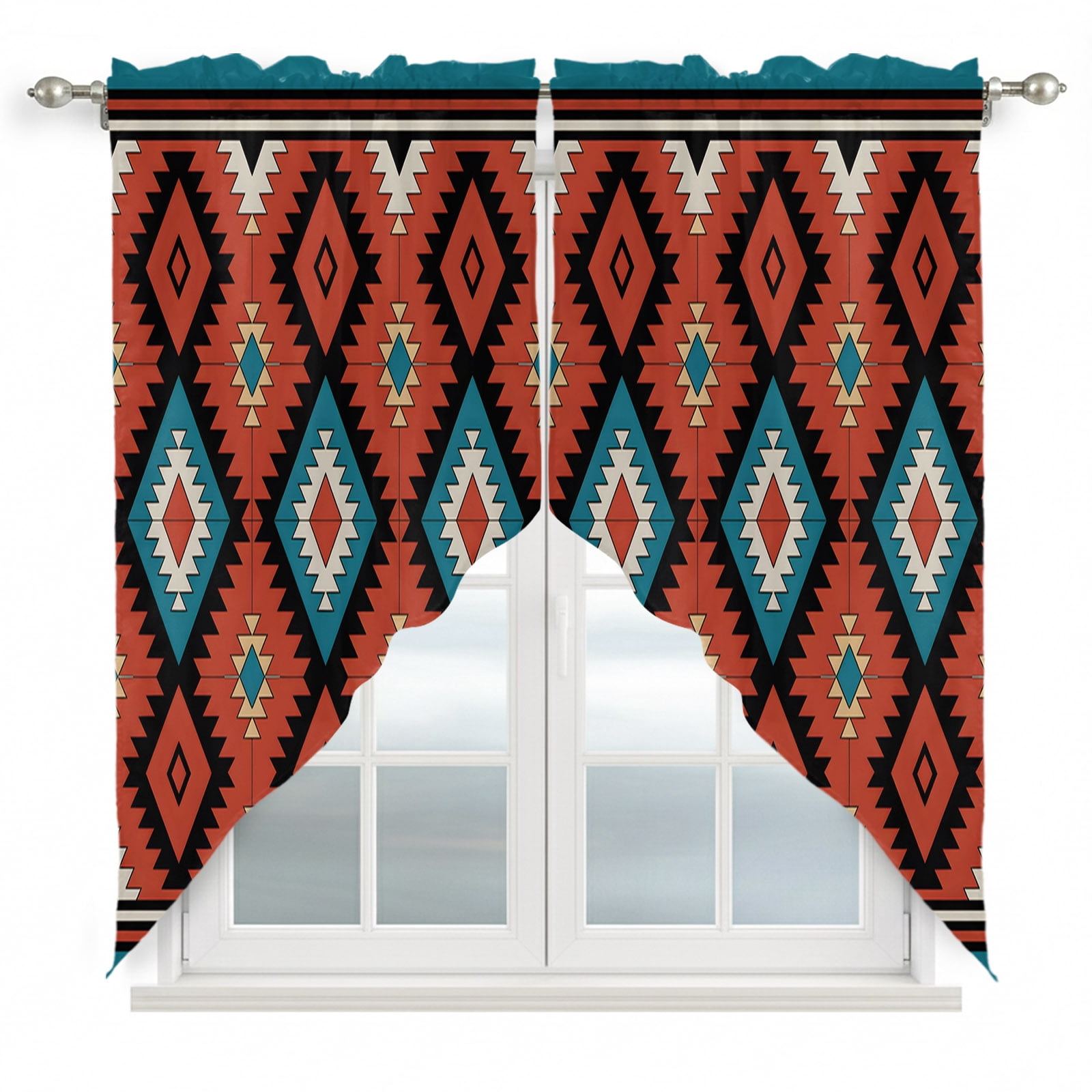 Aztec Tribe Swag Curtain Valance for Window 2 Panels Red Blue Yellow ...