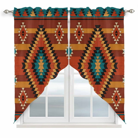 Aztec Tribe Swag Curtain Valance for Window 2 Panels Rhombus Triangle ...