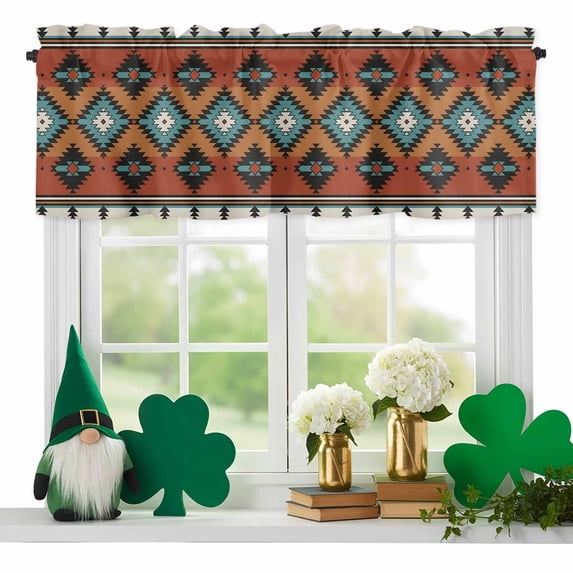 Aztec Tribe Valances for Windows, Blue Rhombus Geometric Pattern Orange ...