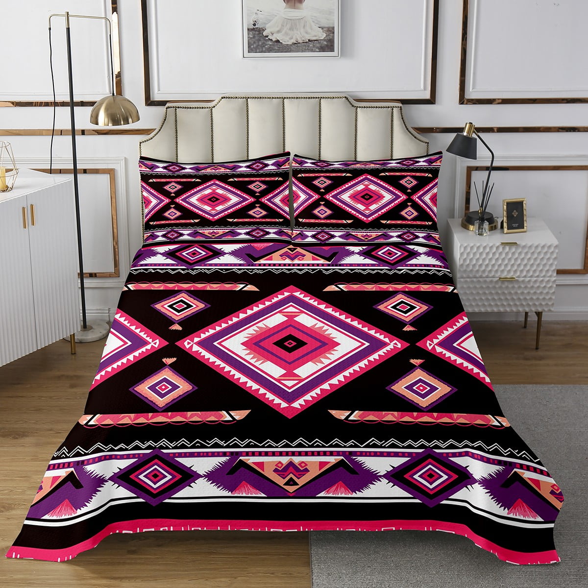 Aztec Twin Bedspread Set for Boys,Purple and Black Geometric Coverlet ...