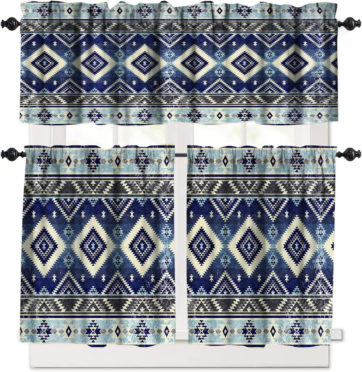 Aztec Valance Curtain 3 Piece Set,Abstract Geometric Triangle Vintage ...