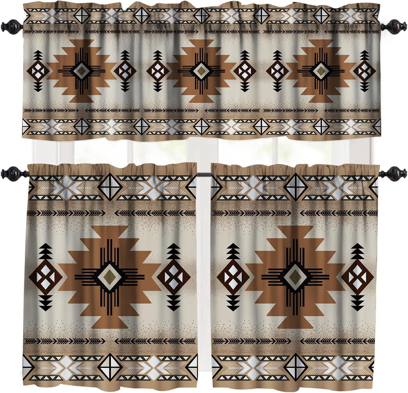 Aztec Valance Curtain 3 Piece Set,Bohemian Geometric Graphics Vintage ...