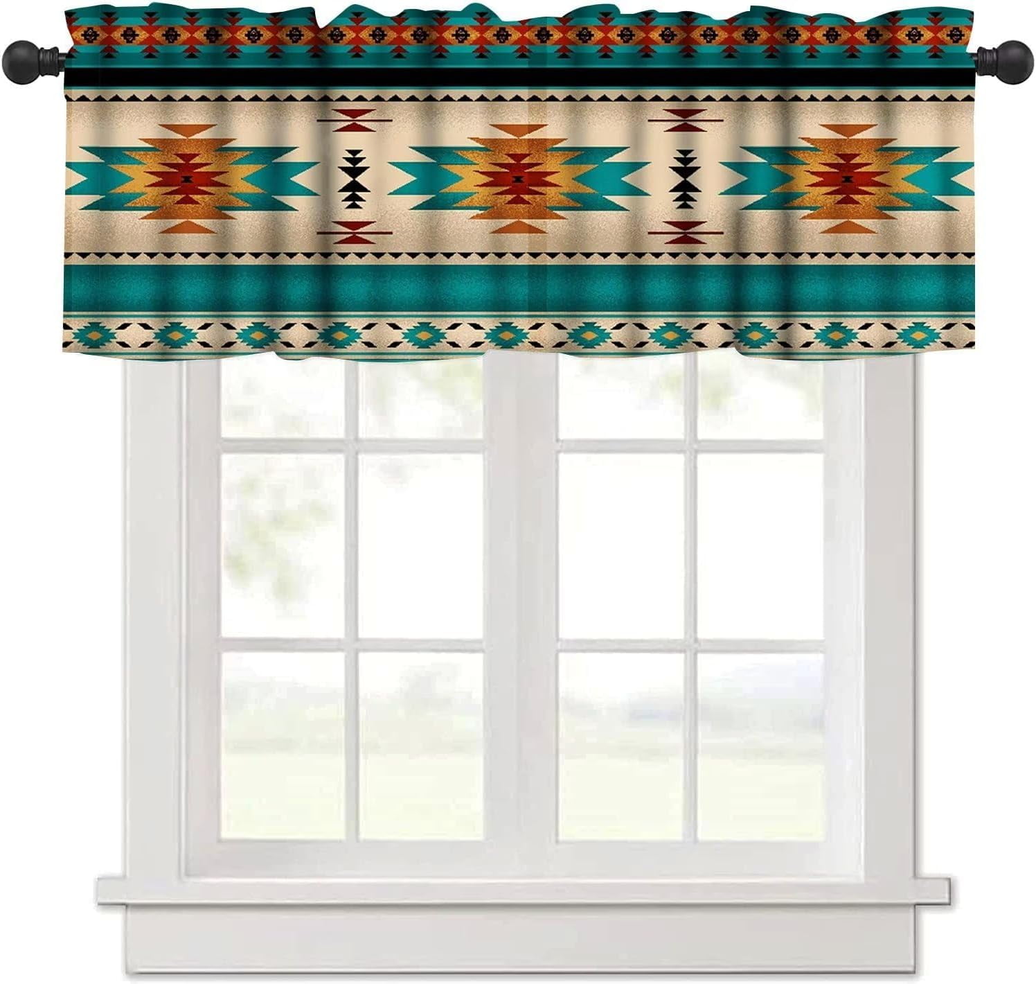 Aztec Valances Curtains, Teal Southwestern Native Tribal Kitchen ...