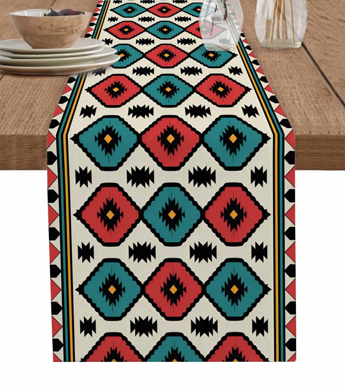 Aztec Vintage Burlap Cotton Table Runner 13x36 Inches Short, Southwest ...