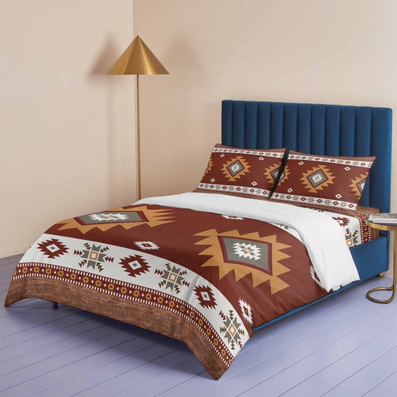 Aztec Vintage Ethnic Boho Stripe Queen Size Bed Set,Tribal Totem Brown ...