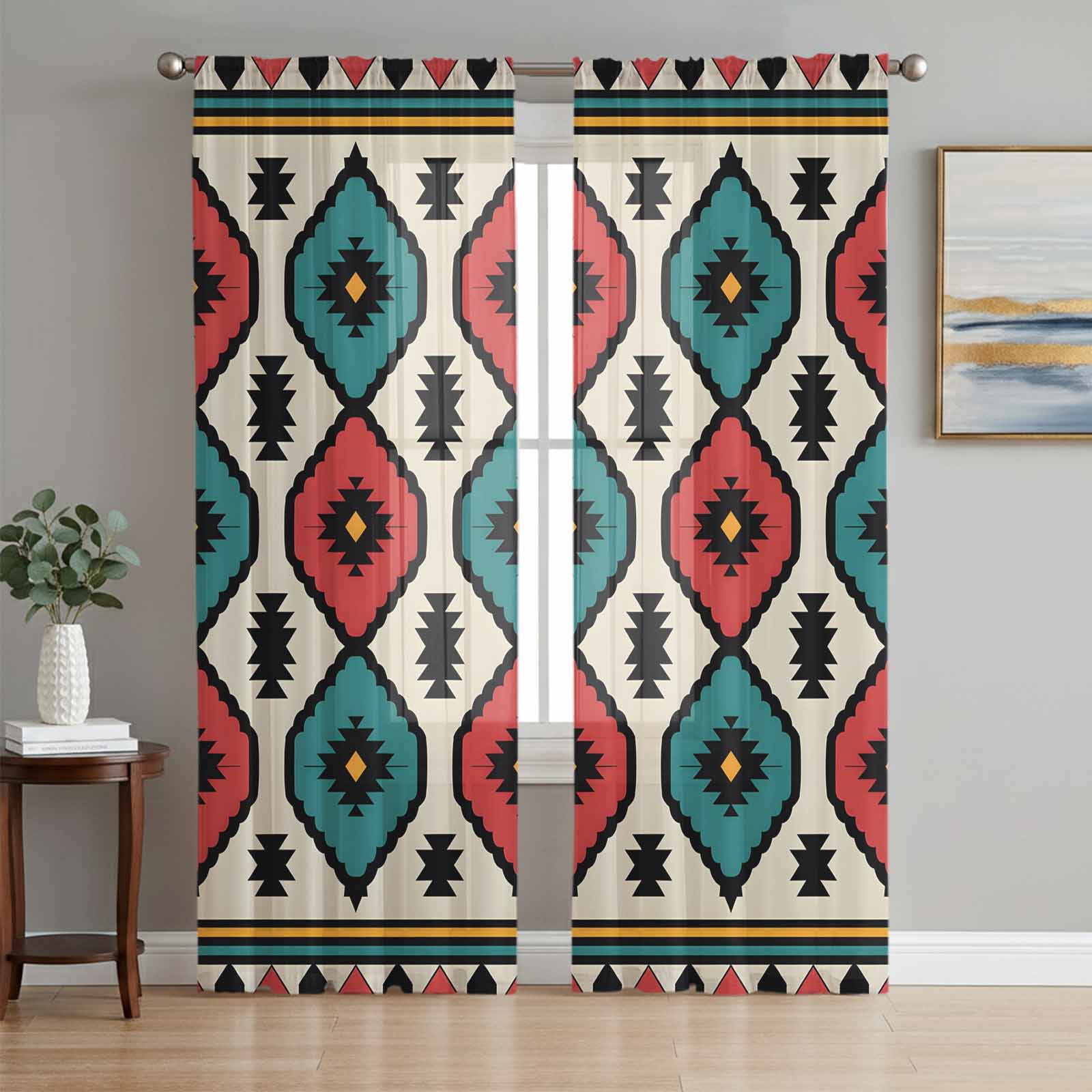 Aztec Vintage Sheer Curtains 84 Inch Length 2 Panels Set, Southwest ...
