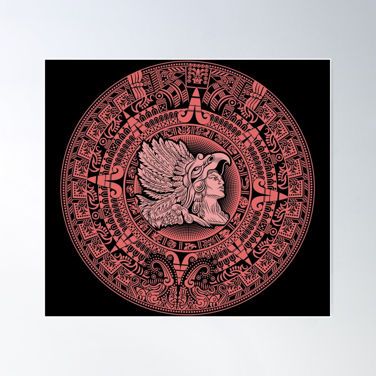Aztec Warrior Calendar Pattern Poster Wall Art, Modern Wall Decor For ...