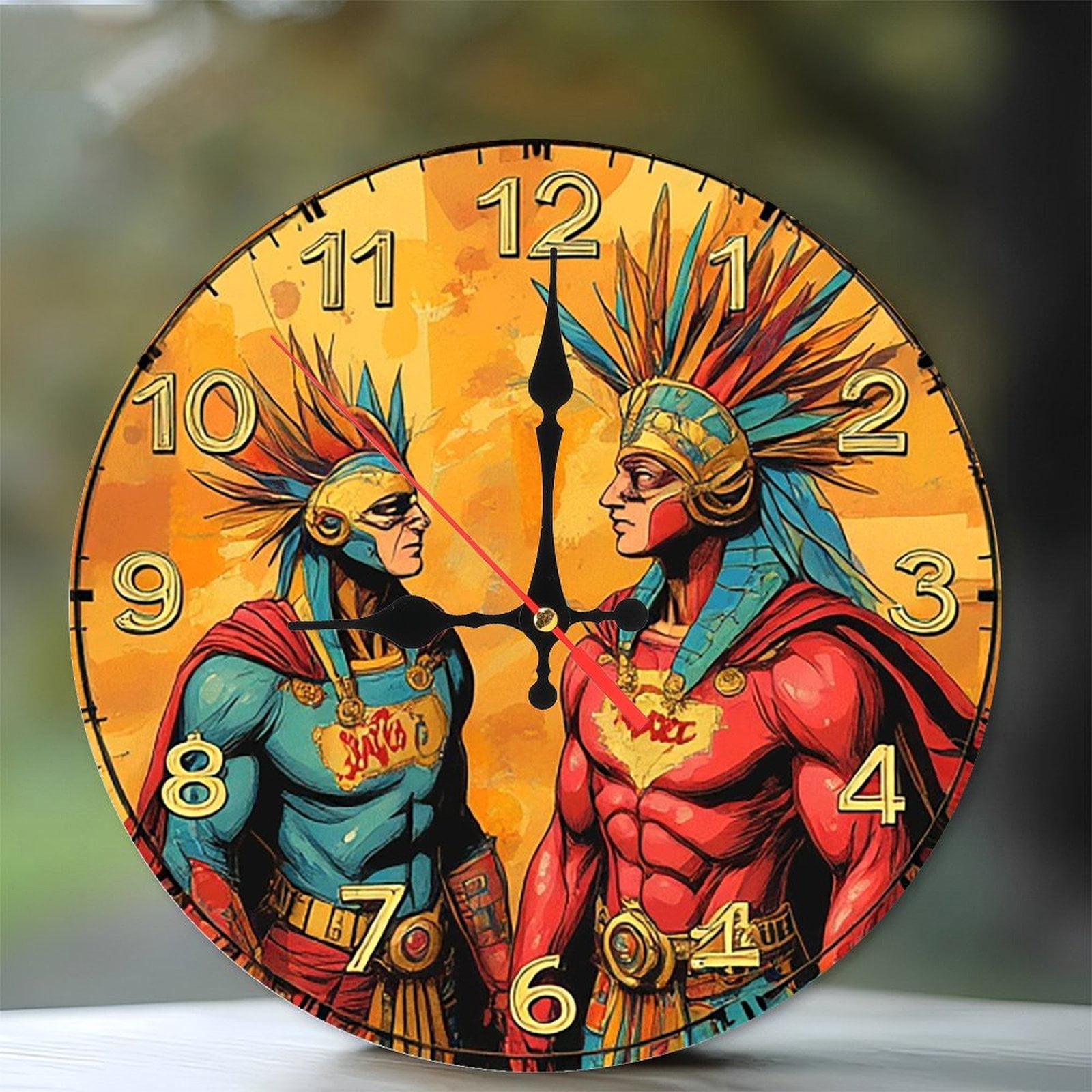 Aztec Warrior Clock Wall Art Home Decor 10-Inch Silent Wooden Wall ...