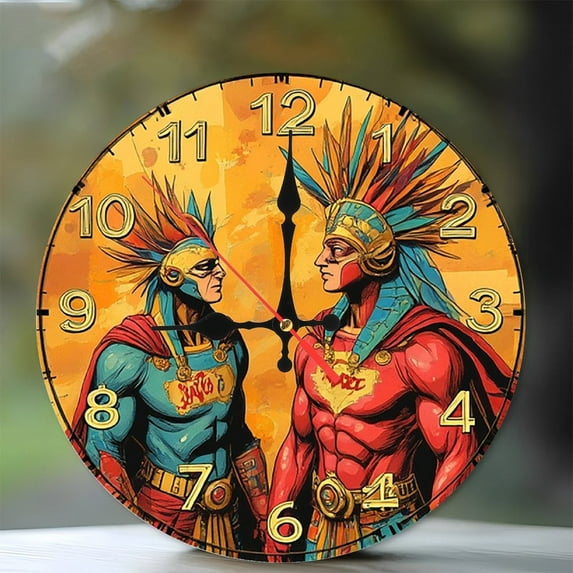 Aztec Warrior Clock Wall Art Home Decor 10-Inch Silent Wooden Wall Clock, Battery Operated (AA ...