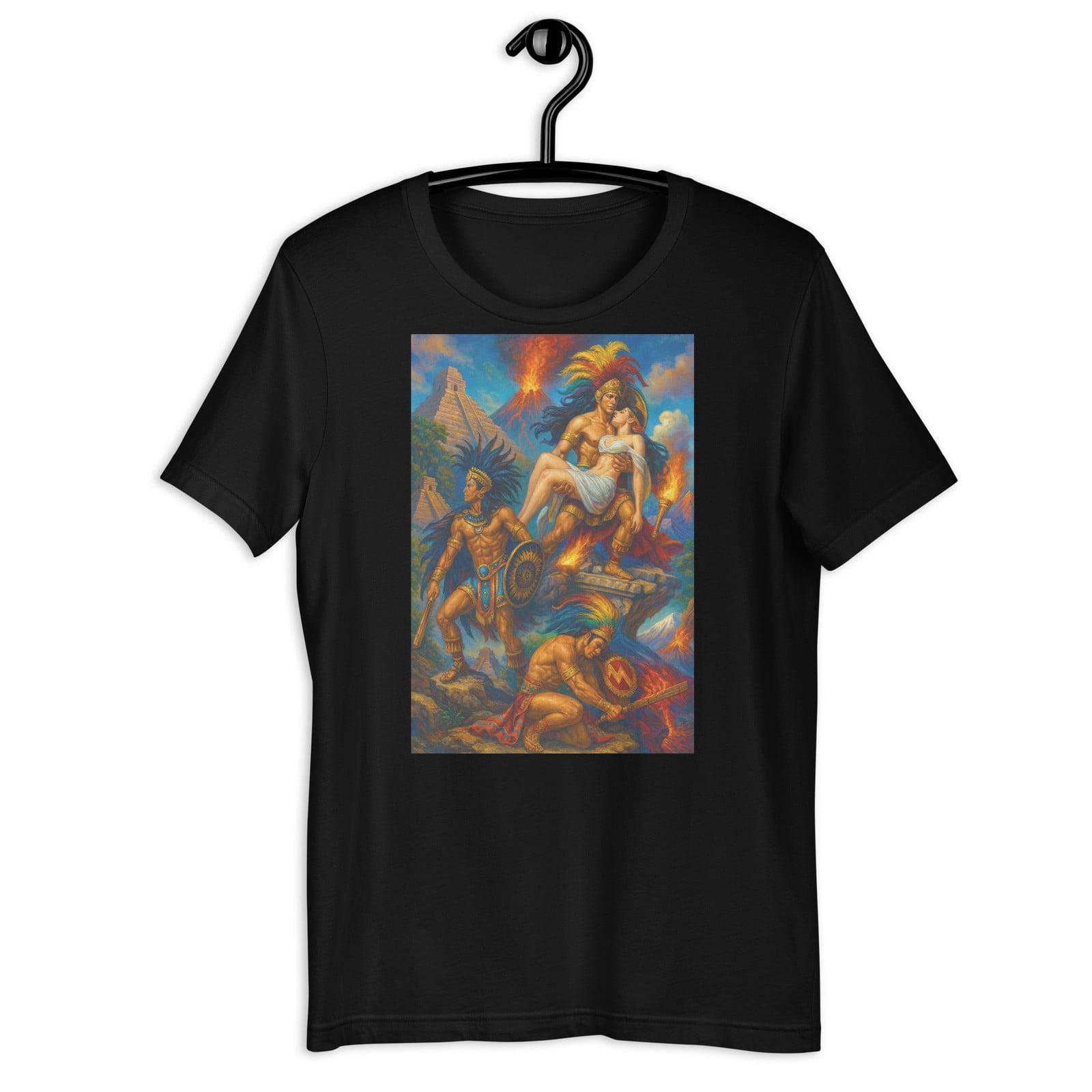 Aztec Warrior Fantasy T-Shirt Mayan Empire Volcano Mexico Graphic Tee ...