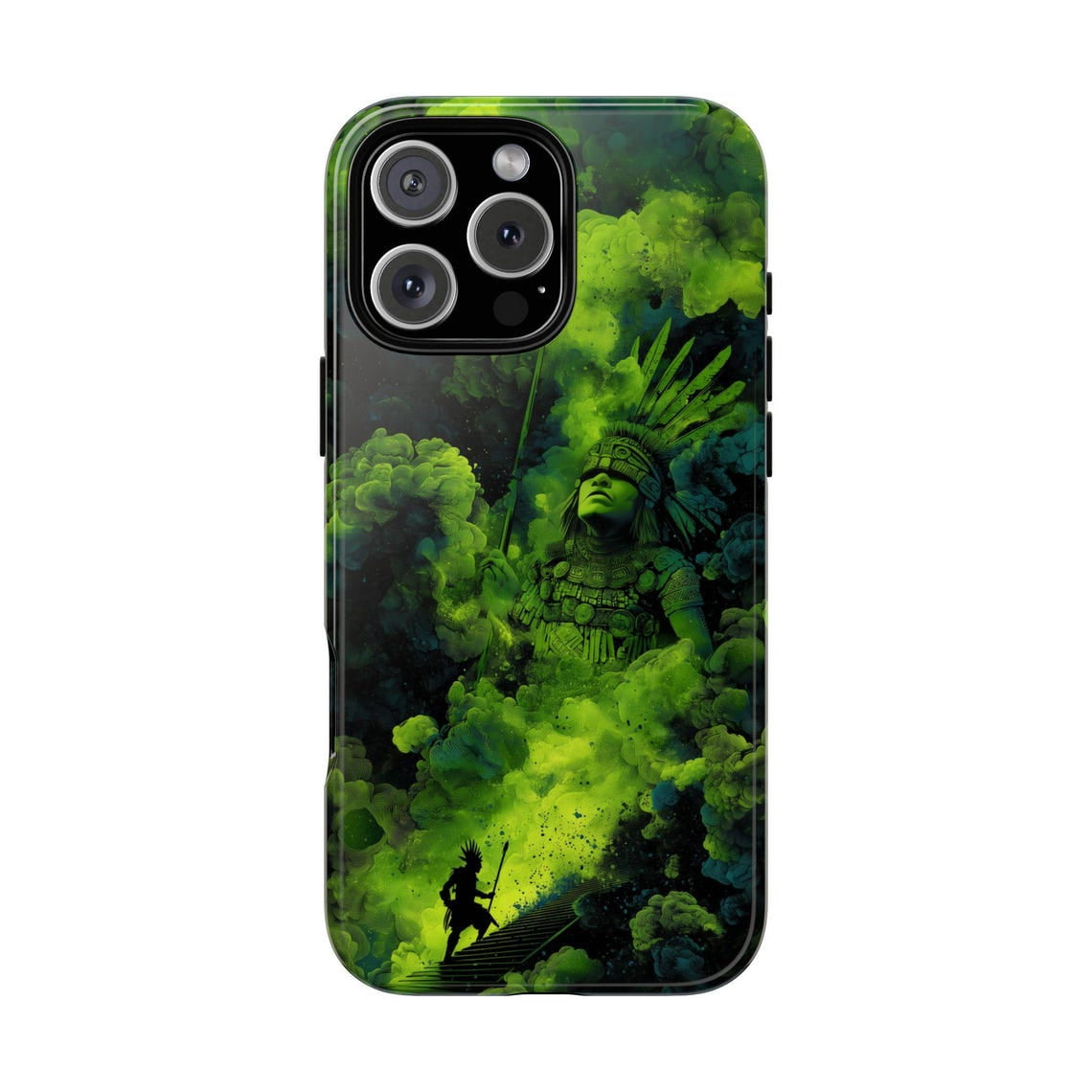 Aztec Warrior Green Tribal Mist Ancient Spirit Smoke Design Phone Case for iPhone 17 16 15 14 13 ...