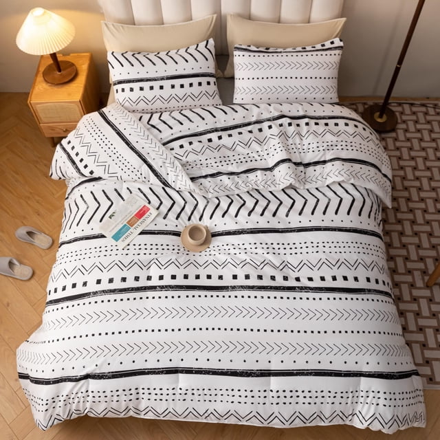 Aztec White Bedding Sets Queen Size, Folkloric Art Pattern Boho Aztec ...