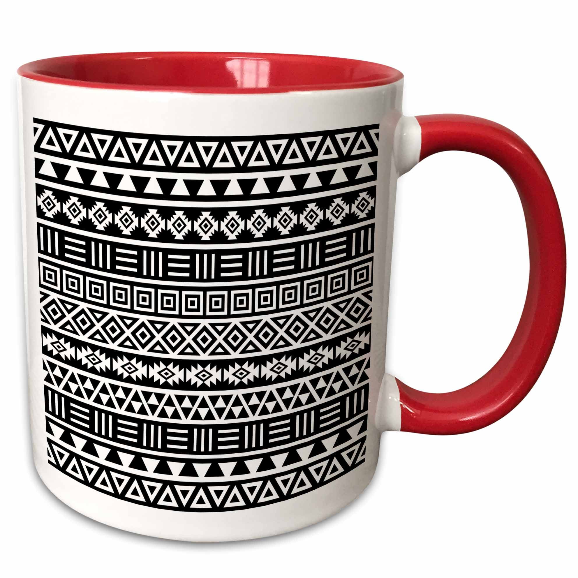 Aztec influence pattern in white on black. 15oz Two-Tone Red Mug mug ...