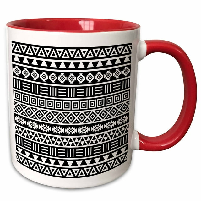 Aztec influence pattern in white on black. 15oz Two-Tone Red Mug mug ...