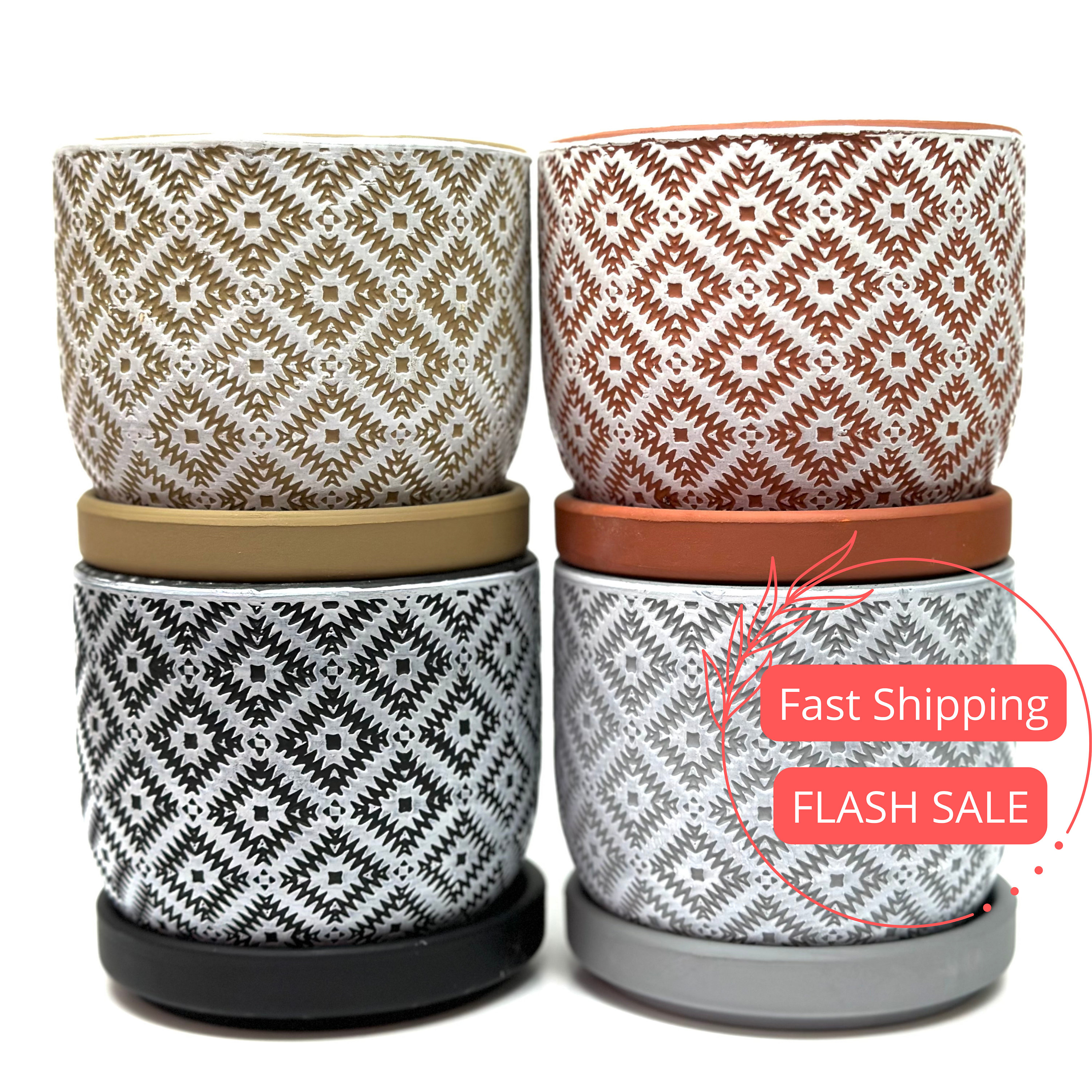 Azteca Planter Pots with Drainage Set | Glazed Planters and Pots Indoor ...