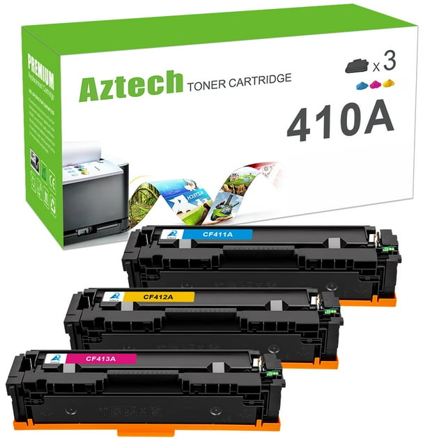 A Aztech 3-Pack Compatible Toner Cartridge for HP 410A CF411A CF412A CF413A Work with LaserJet ...