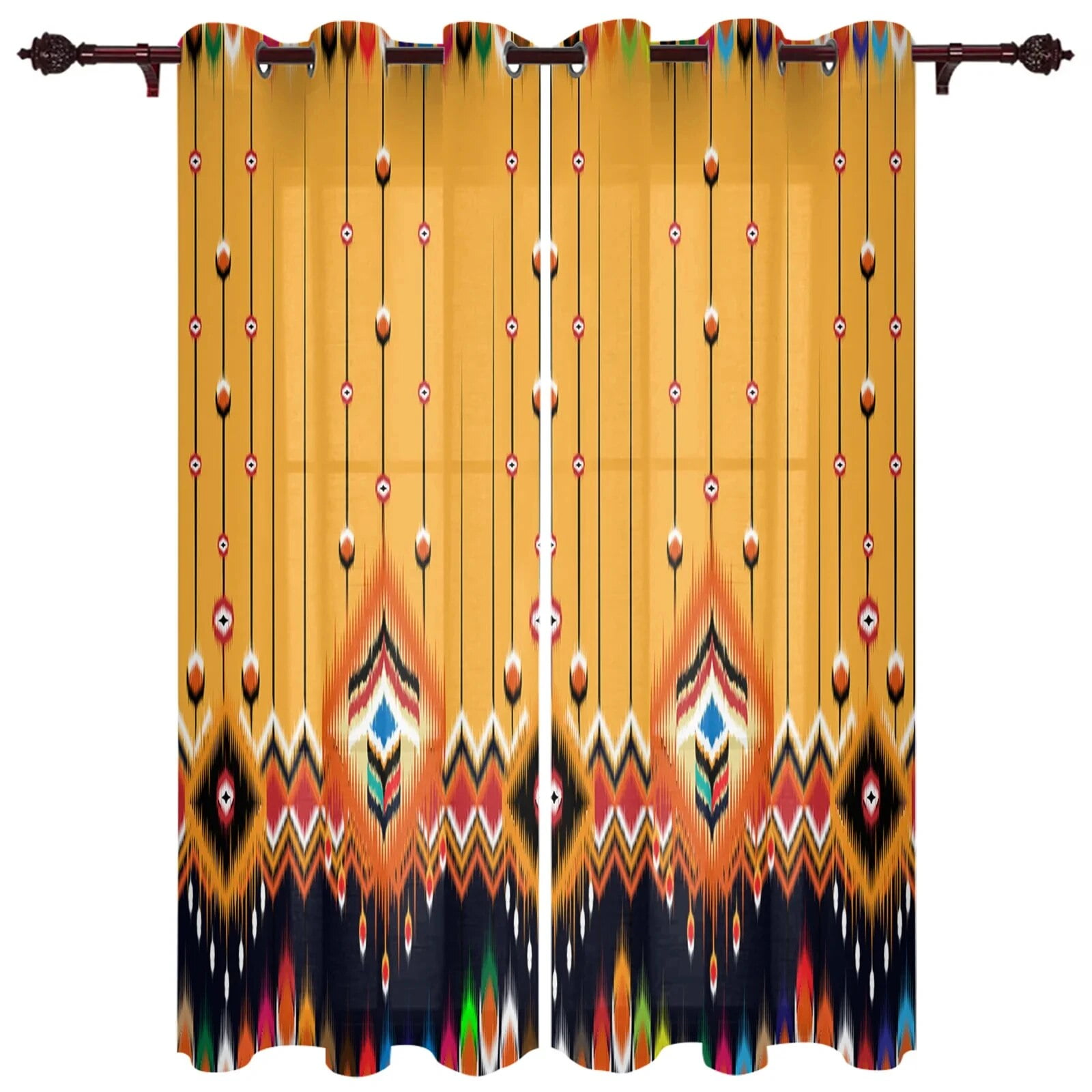 Aztecs Pattern Window Curtain Morocco Bohemian Style Grommet Top for ...