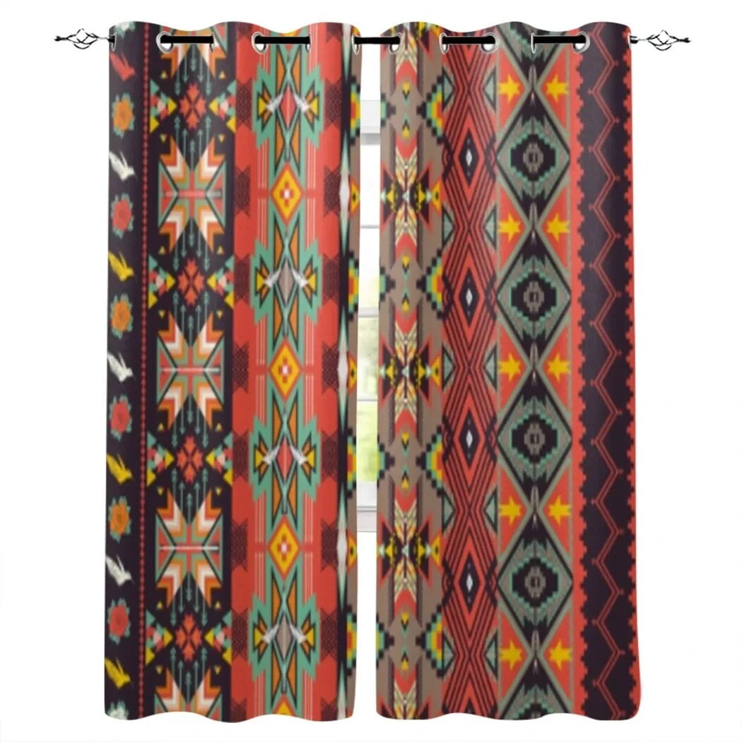 Aztecs Pattern Window Curtain Morocco Bohemian Style Grommet Top for ...