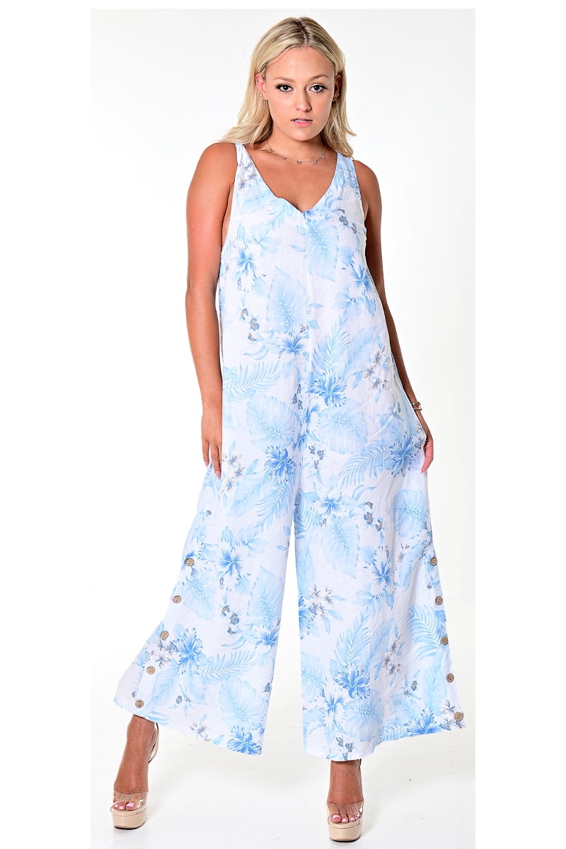 Azucar Ladies Wide Leg 100% Linen Jumper with Halter V-Neck in (5 ...