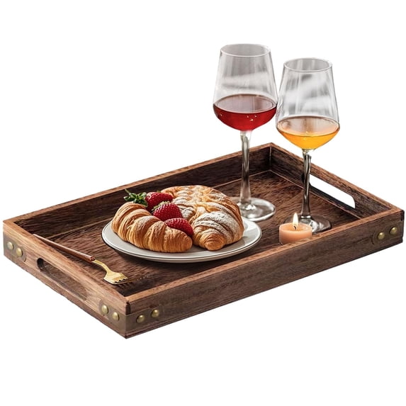 15.8Inch Rustic Wood Serving Tray with Handles, Breakfast Tray Wooden ...