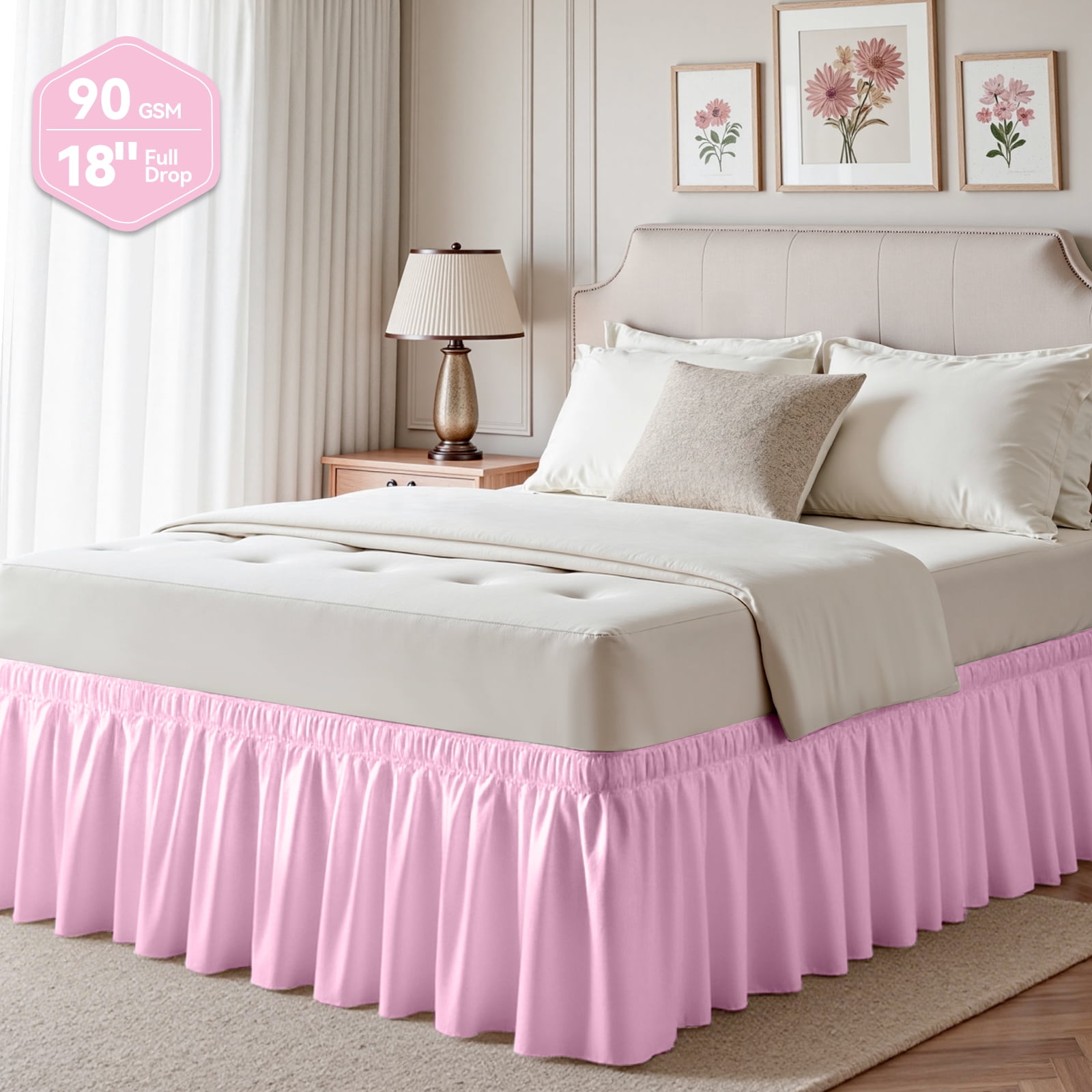 AzulHome Cherry Blossom Pink Skirts, Wrap Around Dust Ruffle for Queen ...