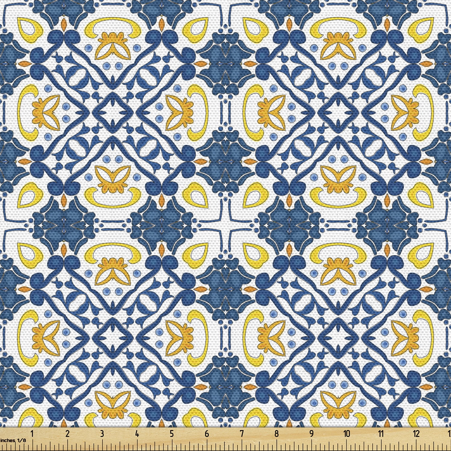 Ambesonne Azulejo Fabric by the Yard Upholstery, Portuguese Ceramic ...