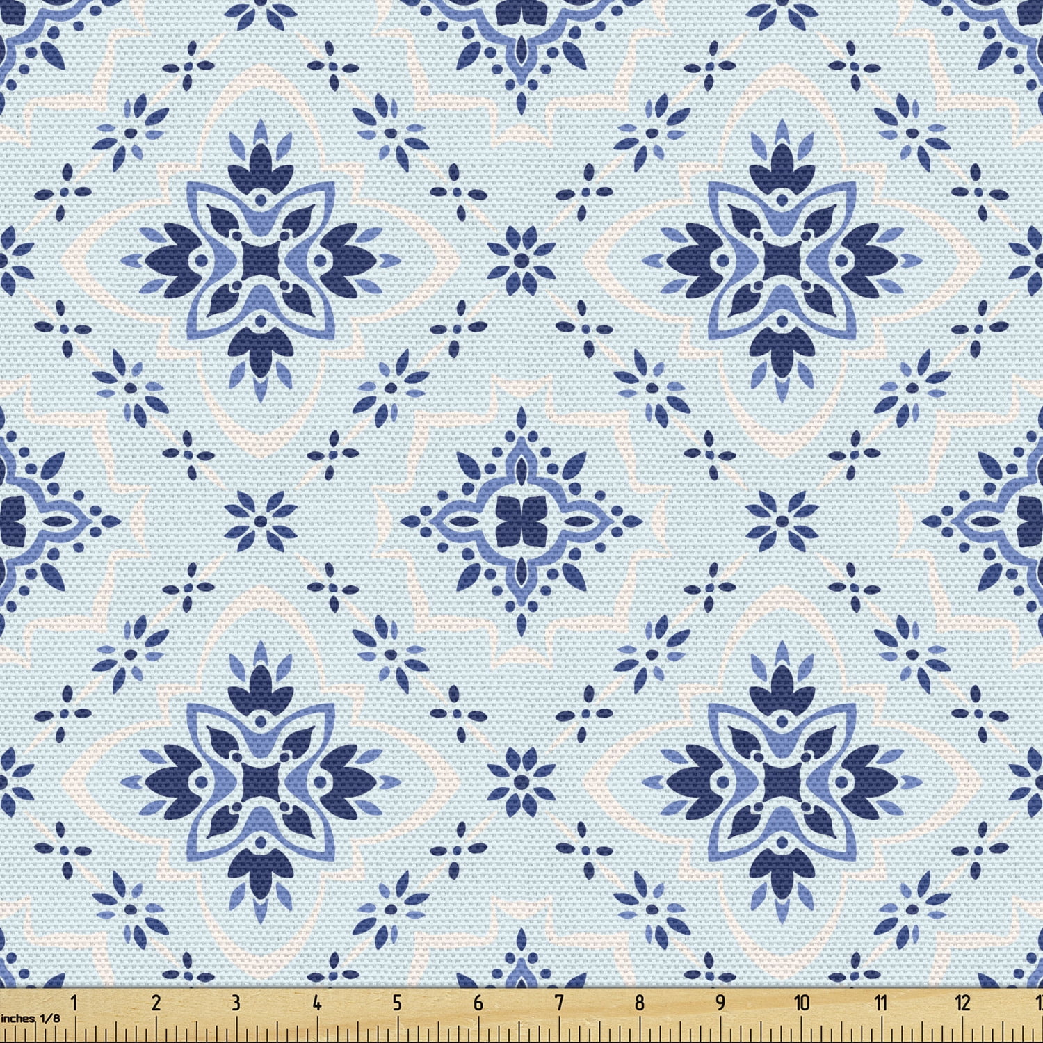 Azulejo Fabric by the Yard, Repetitive Talavera Ethnic Style Pattern in ...