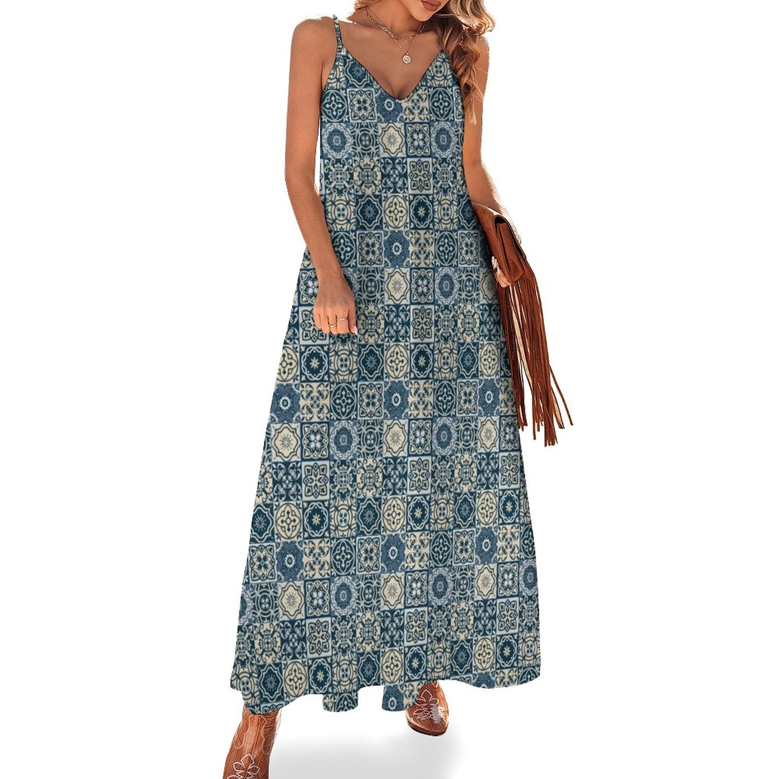 Azulejo Geometric Pattern Sleeveless Dress womans clothing Dresses gala ...
