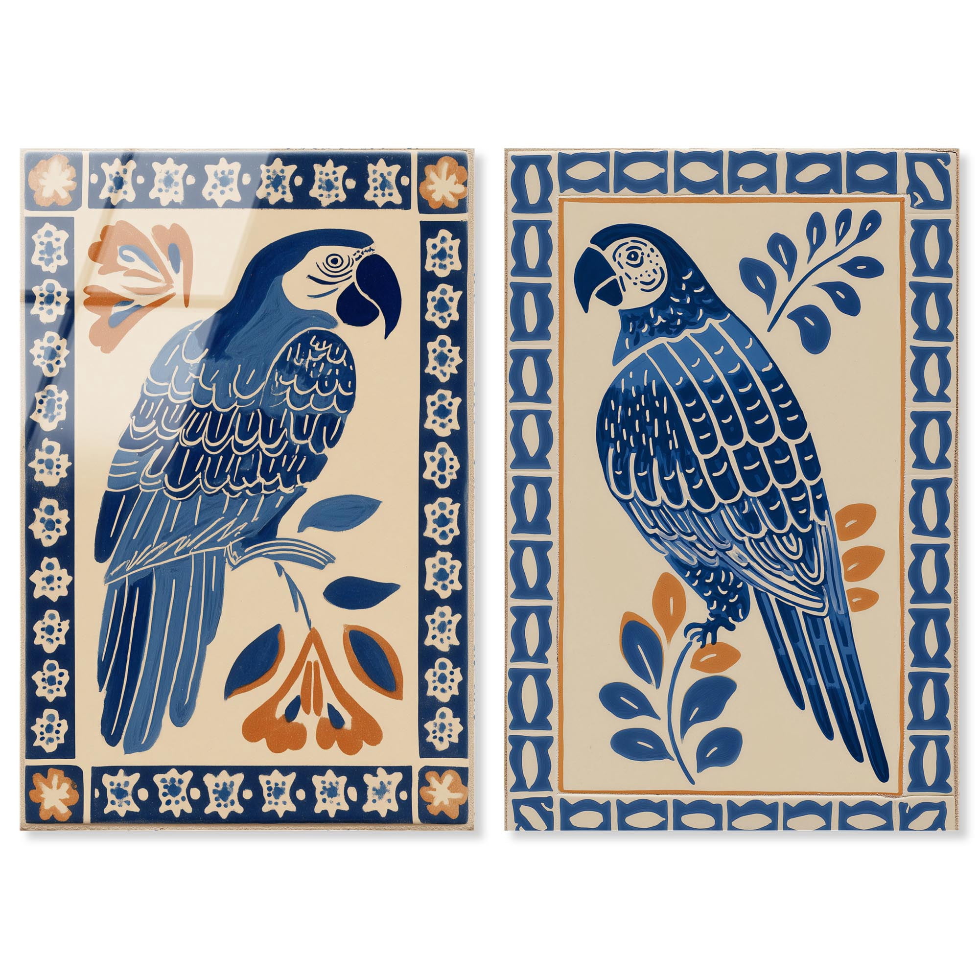 Azulejo Parrots Acrylic Print Boho Abstract Art Set by Art Remedy ...