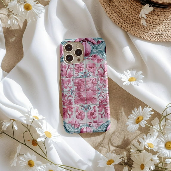 Azulejo Tile Bliss Pink Blue Spanish Coquette iPhone 11–16 Pro Max ...