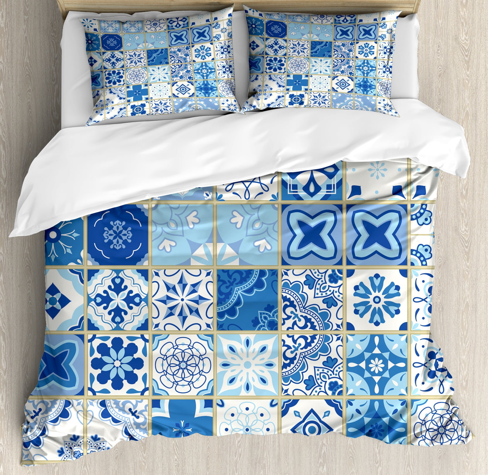 Azulejos Duvet Cover Set, Various Mediterranean Ceramic Themed Abstract ...