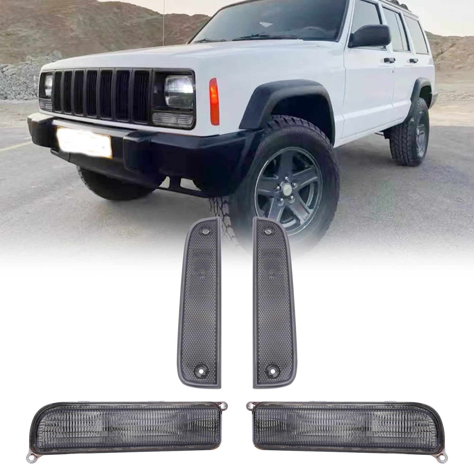 Azumka Fits for Jeep 97-01 XJ Signal Lights - Combo Smoke Bumper Turn Signal + Corner Side ...