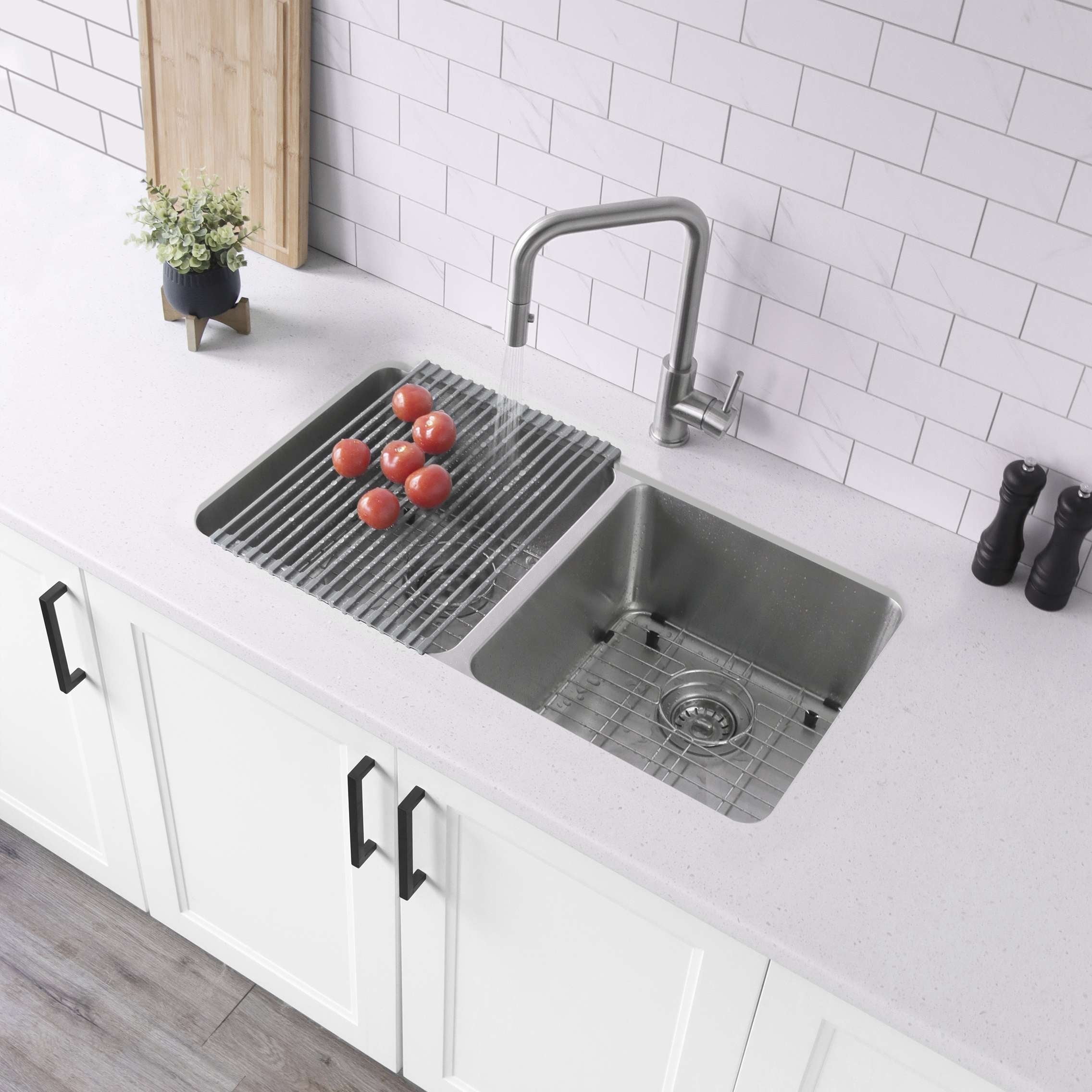 Azuni Dual Mount 32" Stainless Steel Double Bowl Kitchen Sink with 5 ...