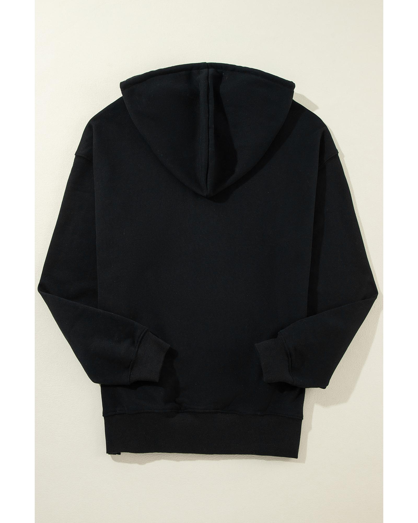 Azura Exchange Black Fleece Lined Kangaroo Pocket Drawstring Chunky ...