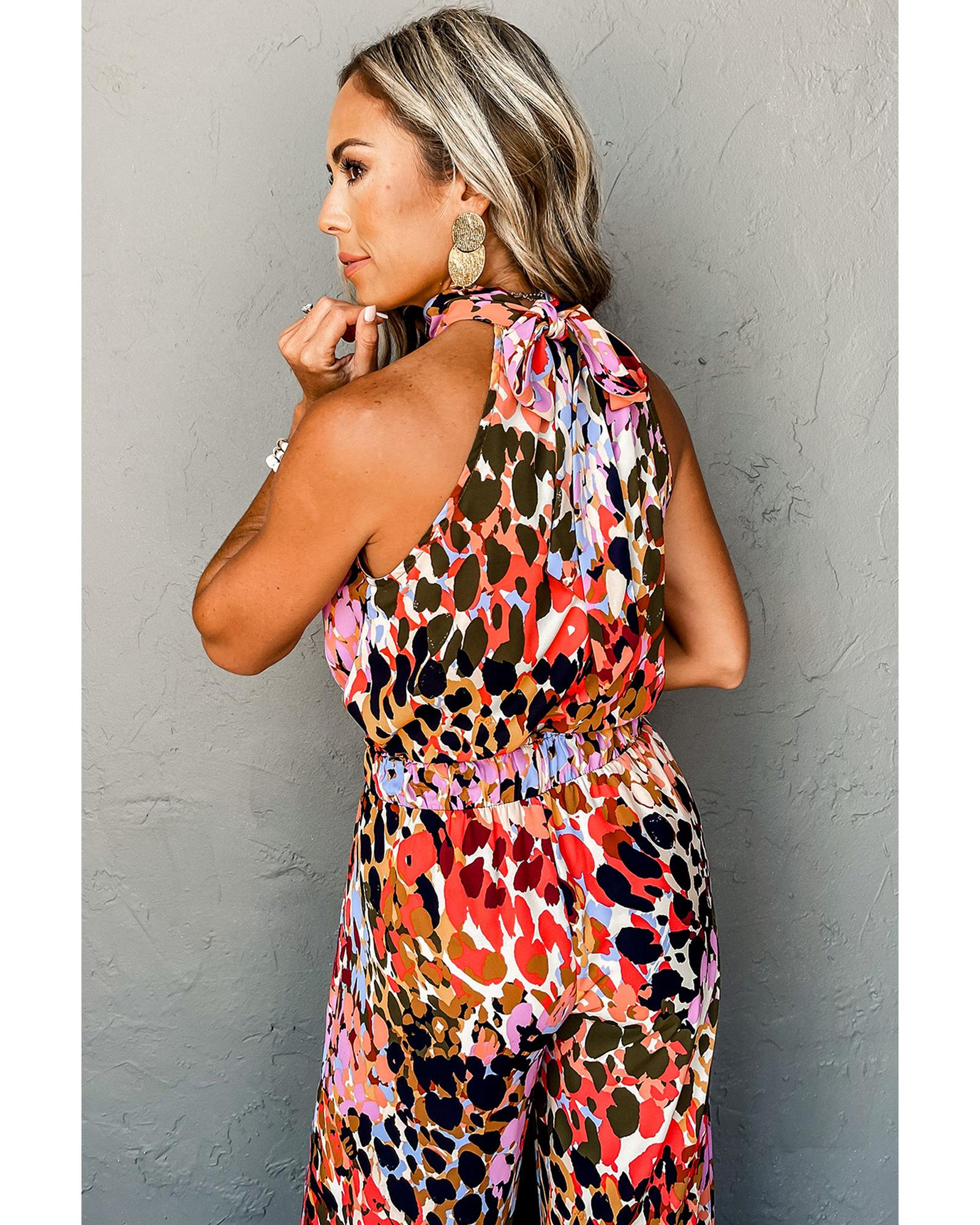 Azura Exchange Black Multicolor Leopard Print Halter Tank Top and Pants ...