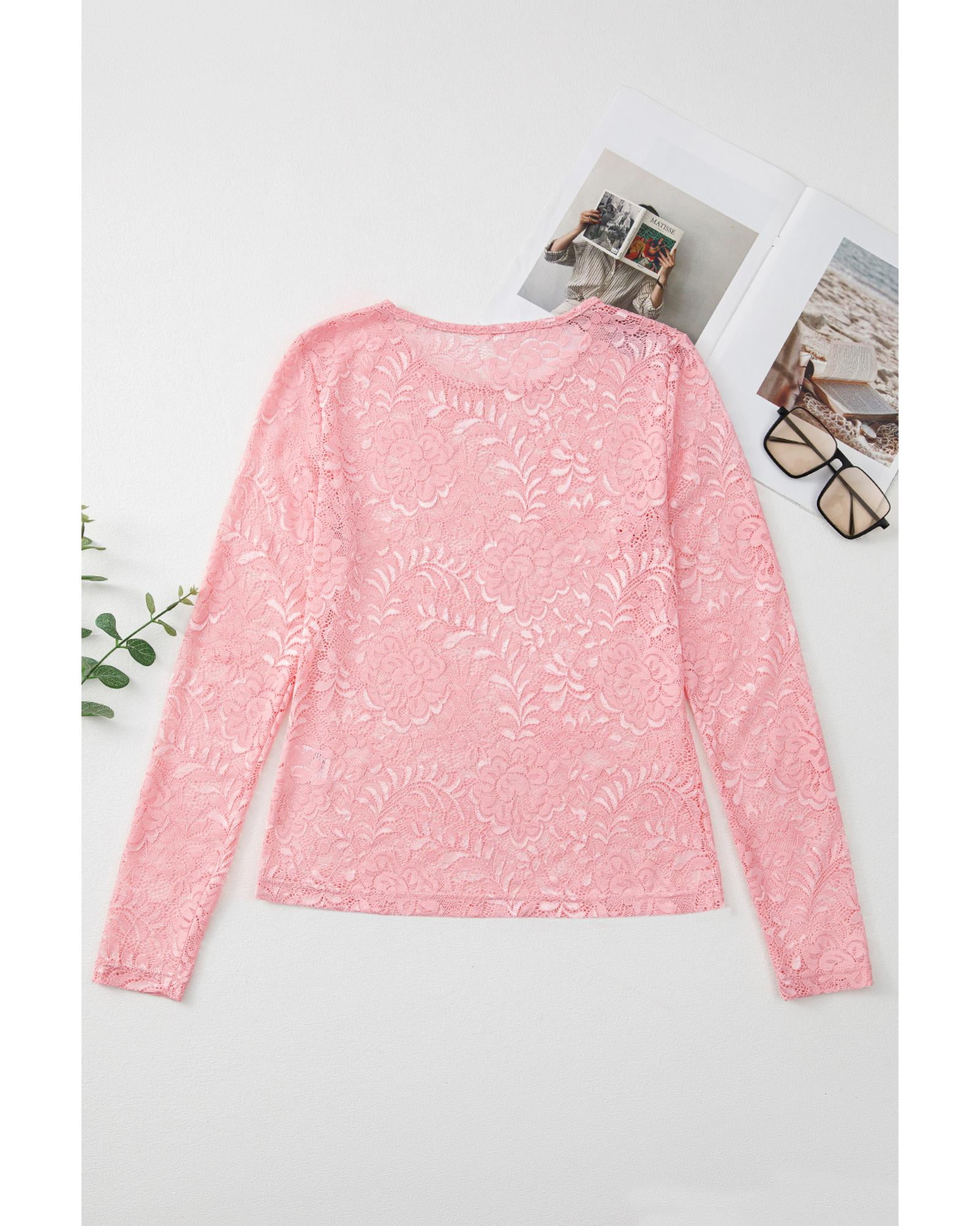 Azura Exchange Blossom Floral Lace Sheer Long Sleeve Top Women ...