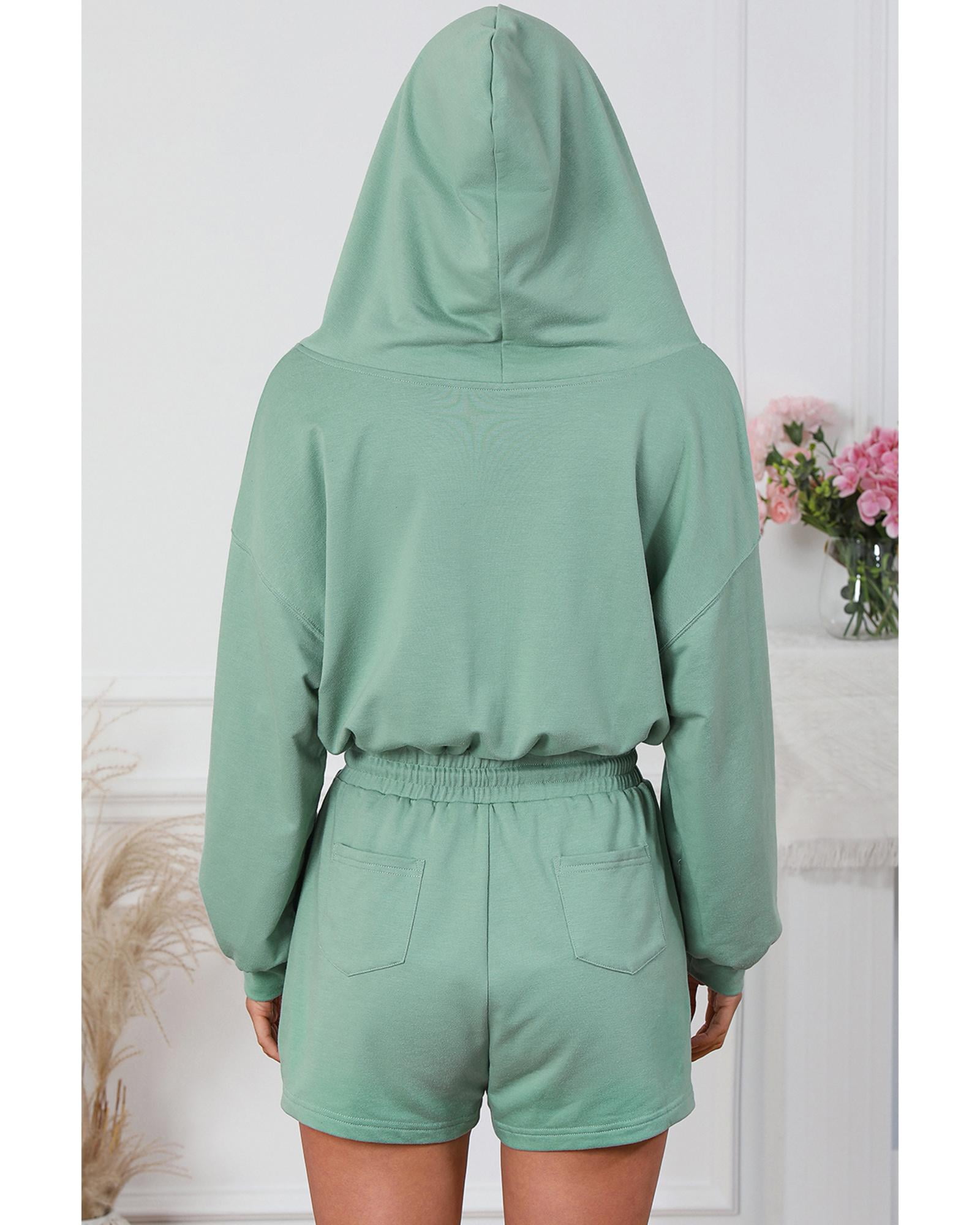 Azura Exchange Blue French Terry Hoodie Romper Women Jumpsuits ...