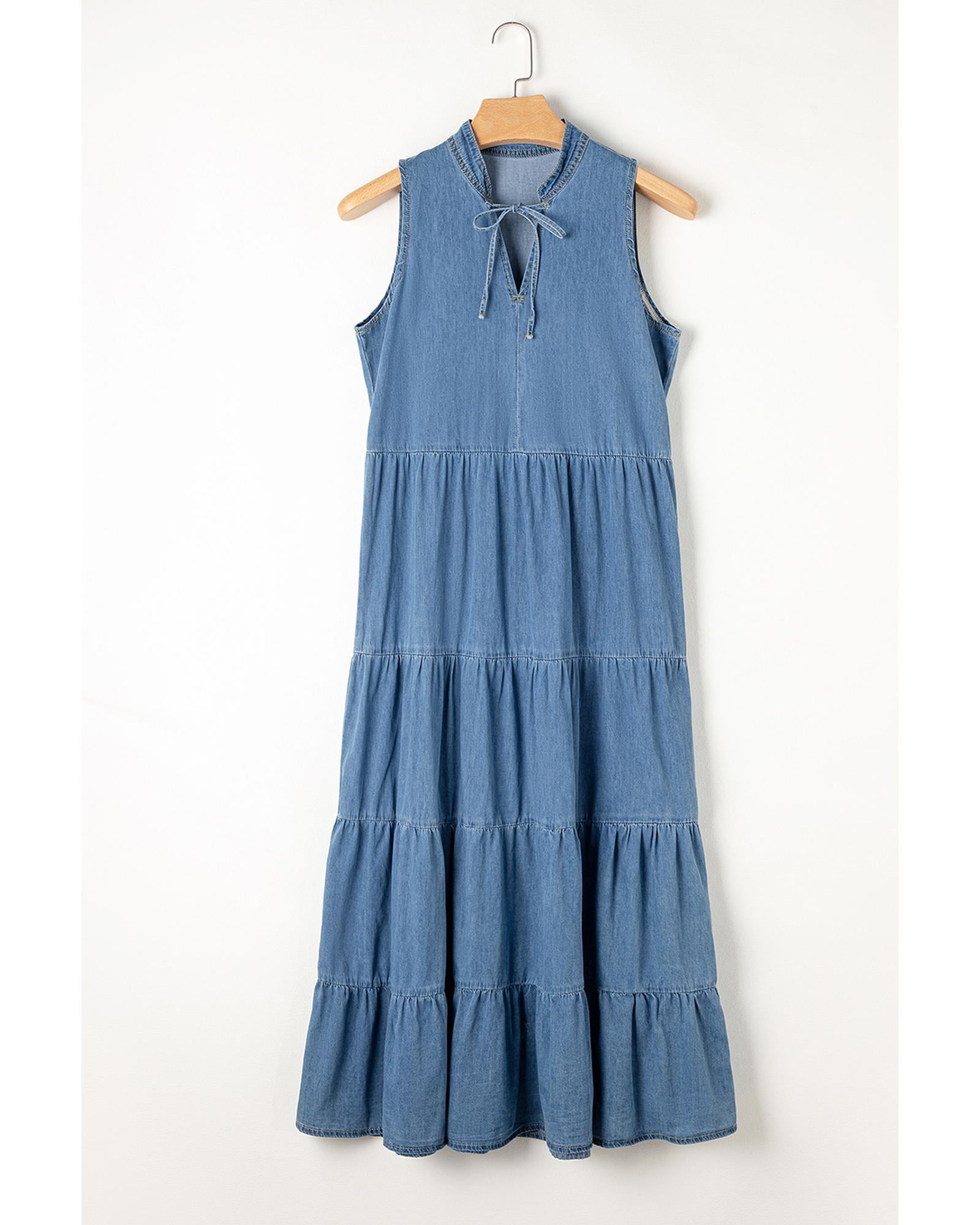 Azura Exchange Blue Sleeveless Tiered Chambray Maxi Dress Women - Walmart.com